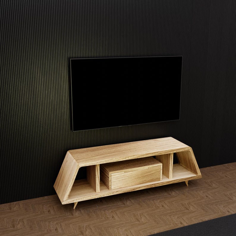 Handmade Oak TV Stand: Minimalist Media Console With Drawer - Etsy ...