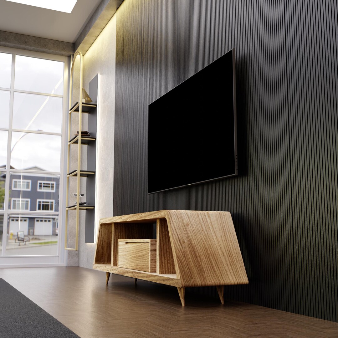 Handmade Oak TV Stand: Minimalist Media Console With Drawer - Etsy