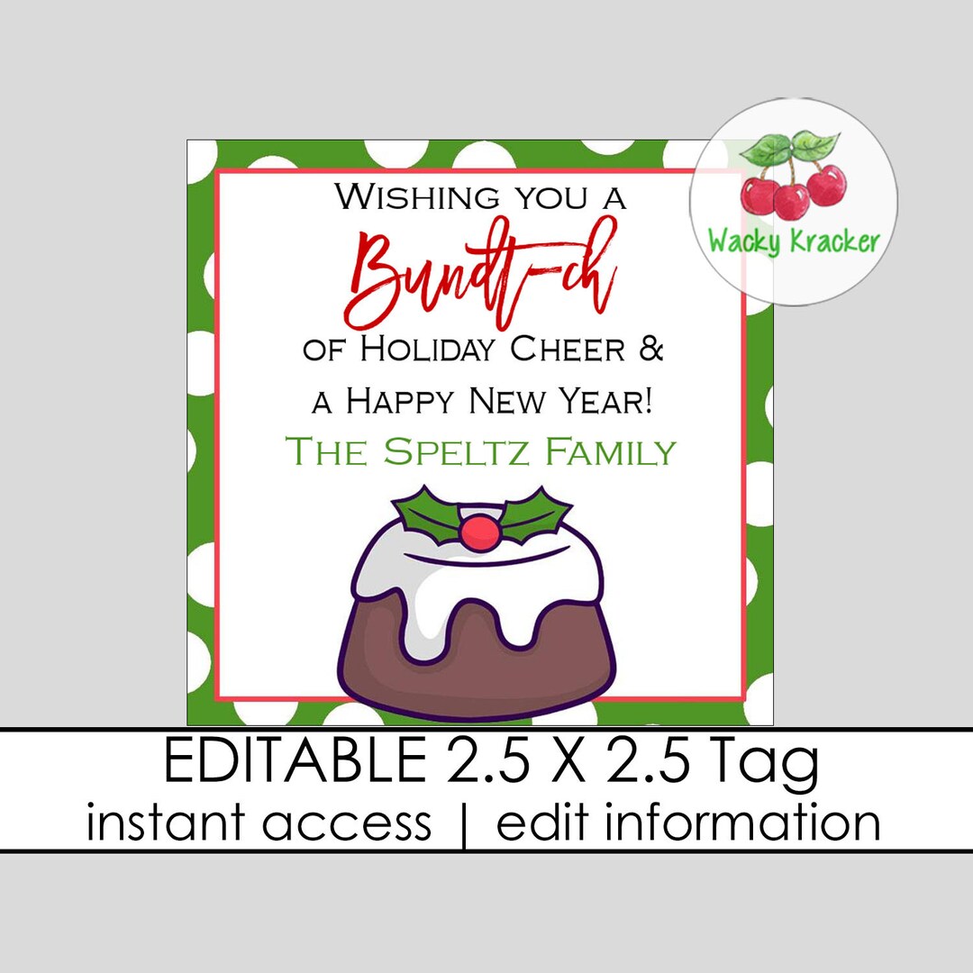 Christmas Bundt Cake Gift Tag, Happy Holiday Gift Tag, Merry Christmas ...