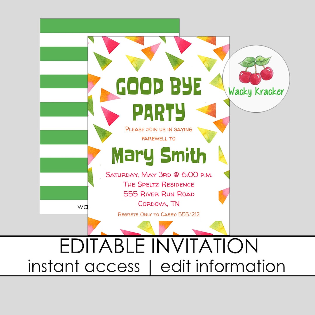 Good Bye Party Invitation, Going Away Invitation, Moving Party ...