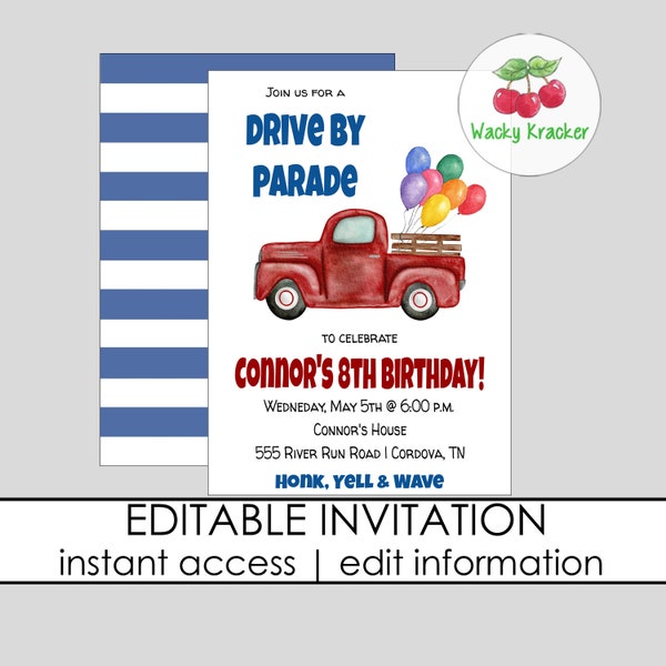 Drive by Birthday Parade Invitation - Etsy