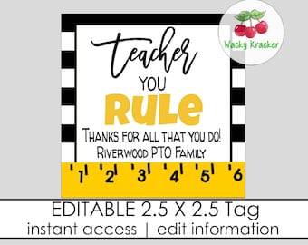 Teacher Appreciation Tags, Great Teacher, Thank You School Tags, PTO ...