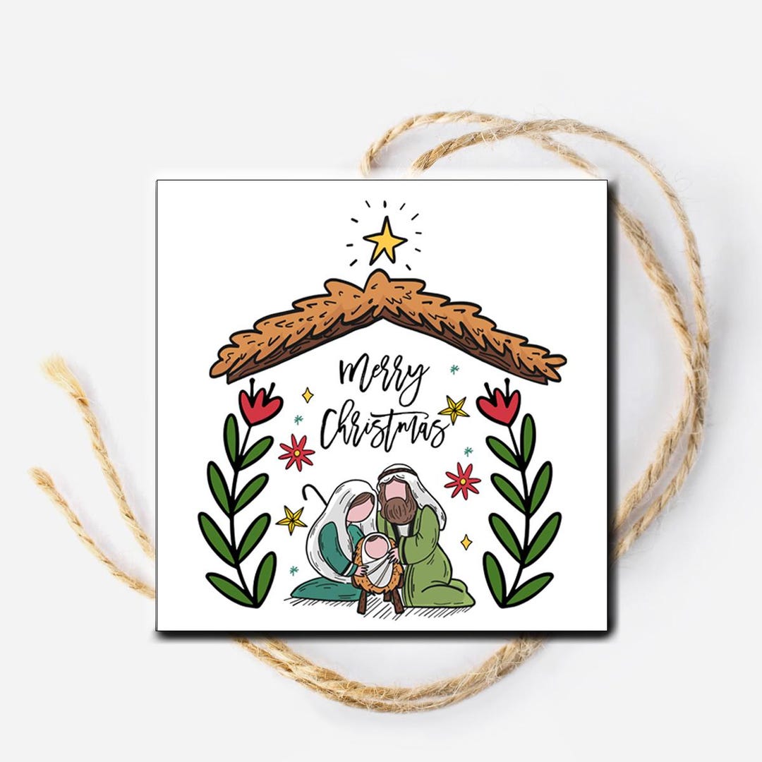 Christmas Nativity Tag, Manger Scene Tag, Printable Gift Tag, Merry ...