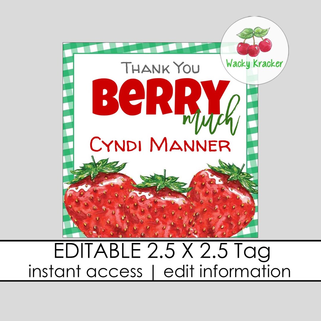 Thank You Berry Much Gift Tag, Strawberry Tag, Neighbor Friend Gift ...