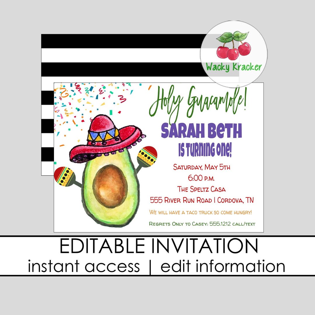 Holy Guacamole Birthday Invitation, Fiesta Birthday Invitation, Taco ...