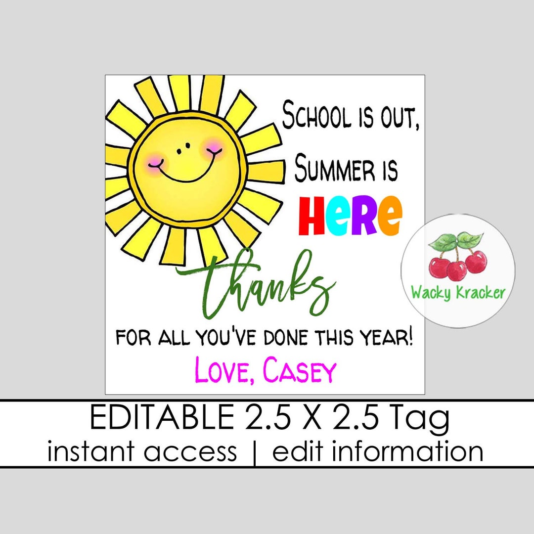 School is Out Summer is Here Gift Tags, Staff Teacher Volunteer ...