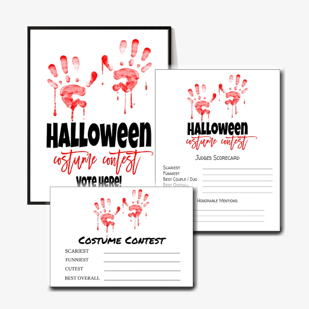 Halloween Costume Contest, Voting Cards, Bloody Hands, Scary Halloween ...