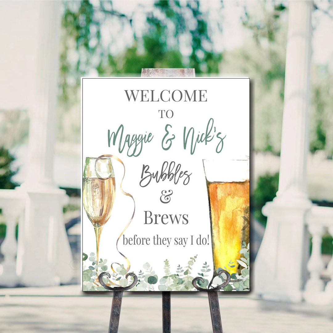 Bubbles and Brews Sign, Instant Download, Bridal Shower Sign, Wedding ...