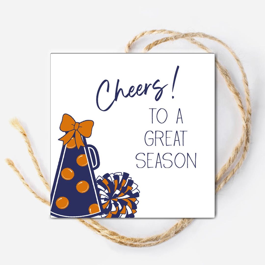 Cheerleading Printable Gift Tags, Good Luck Game Day, Blue Orange Cheer ...