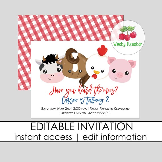 Farm Invitation Birthday Invitation Farm Birthday Party | Etsy