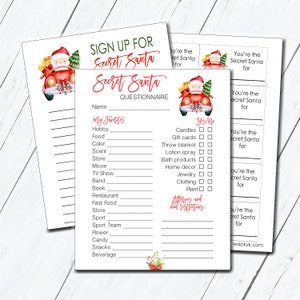 Secret Santa Questionnaire Kit, Secret Santa Sign up Form, Office ...
