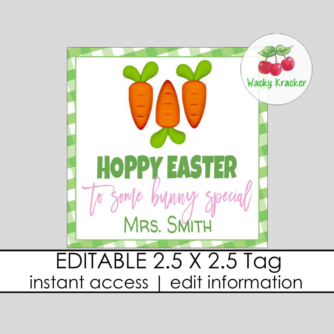 Easter Carrot Favor Tags, Personalized Hoppy Easter Gift Tag, Square ...