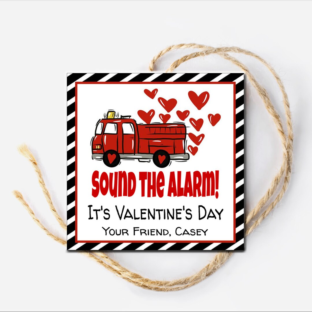 Firetruck Valentine Tags, Happy Valentine's Gift Tag, Tag for Firetruck ...