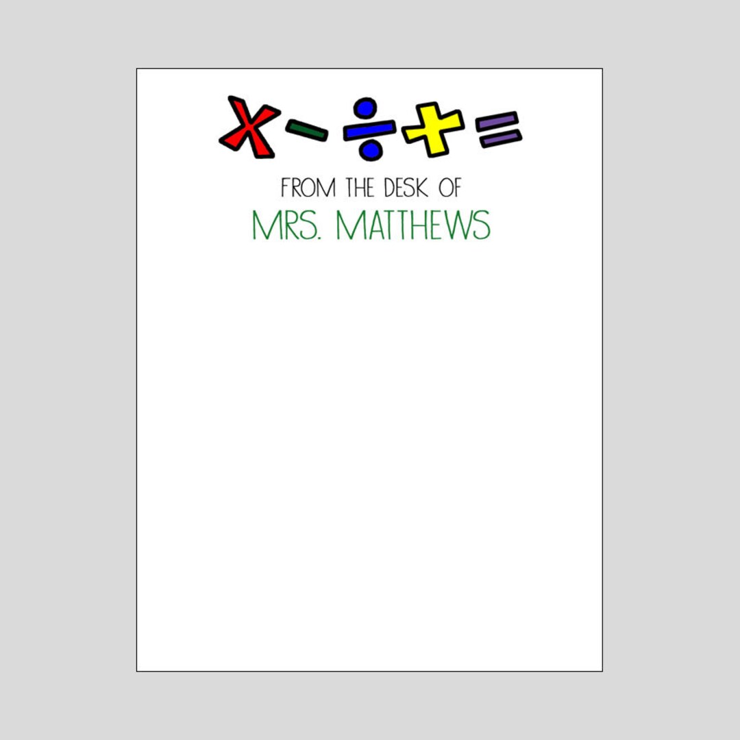 Math Teacher Notepad, Personalized Notepad, Gift for Math Teacher, Math ...