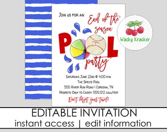 Pool Party Baseball Invitation - Etsy