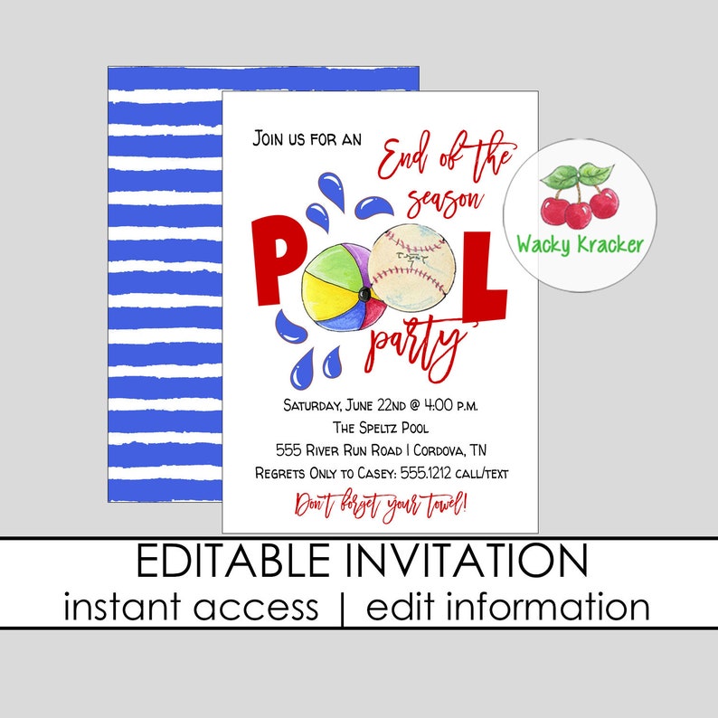 Baseball Pool Party Invitation End of the Season Pool Party - Etsy