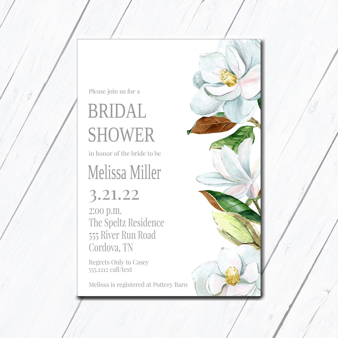 Magnolia Invitation, Bridal Shower Invitation, Floral Invitation ...