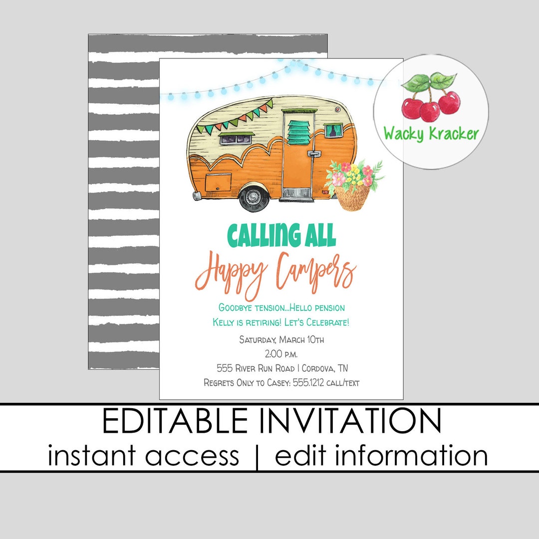 Retirement Party Invitation, Camper Invitation, RV Invitation Template ...
