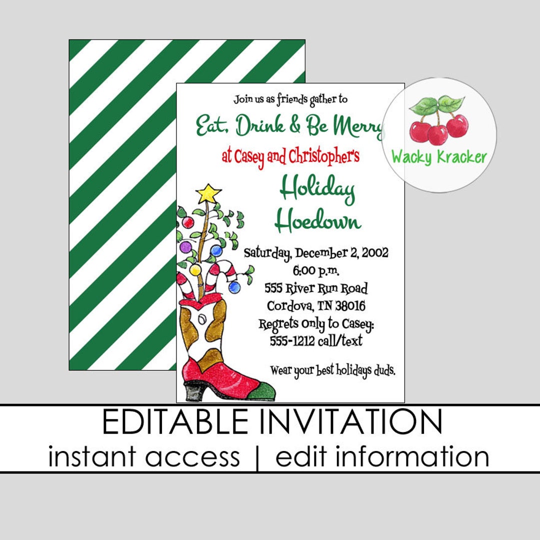 Country Christmas Invitation Holiday Hoedown Editable - Etsy
