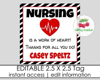 Nurse Thank You Gift Tags Nursing is a Work of Heart - Etsy