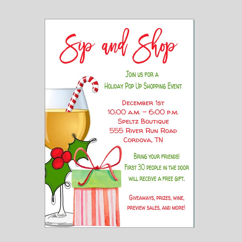 Pop up Shop Sip and Shop Invitation Christmas Wine Shopping - Etsy India