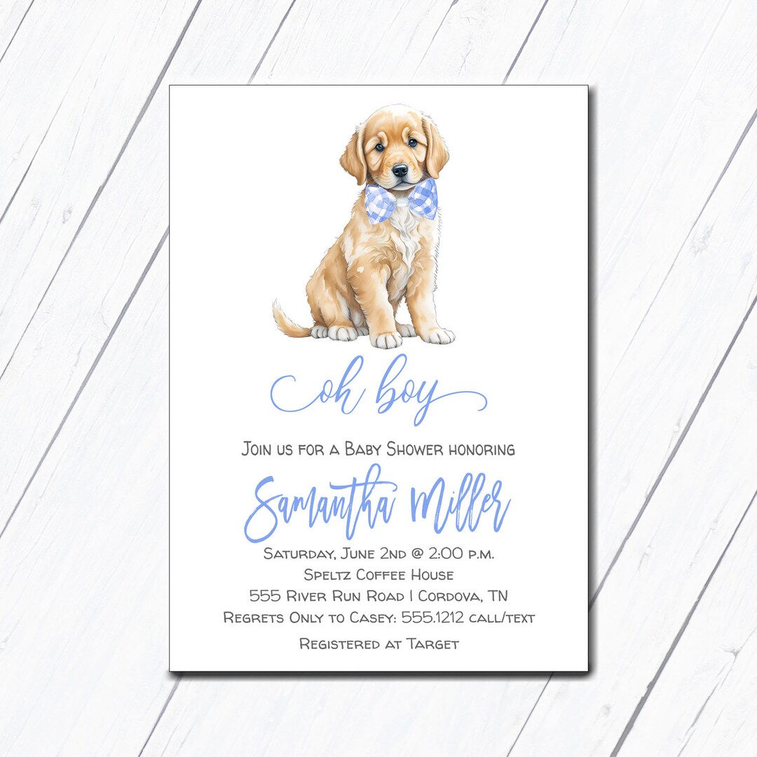 Dog Baby Shower Invitation, Boy Baby Shower, Golden Retriever, Diaper ...