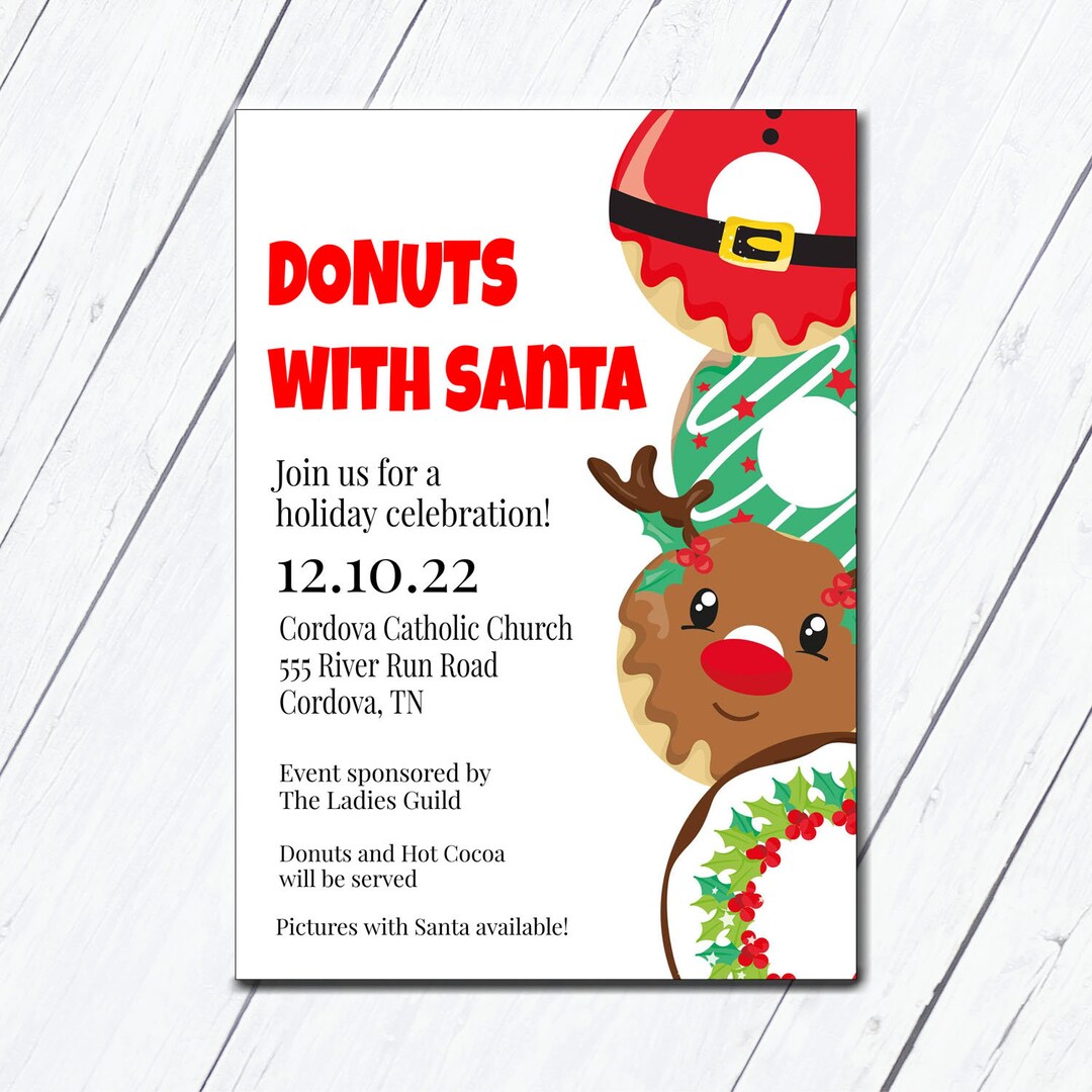 Donuts With Santa Invitation, Breakfast With Santa Invite, Brunch With ...