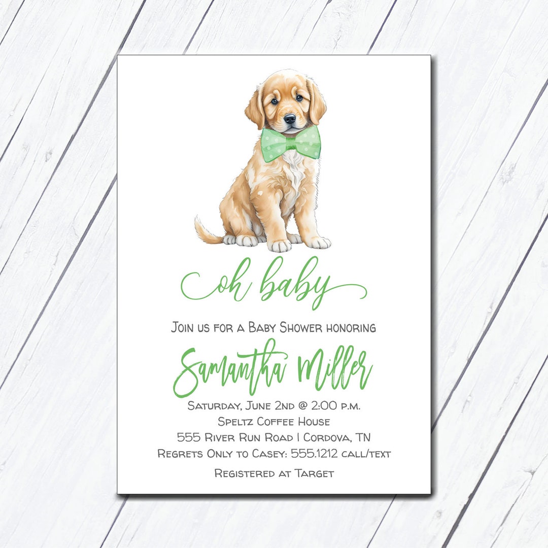 Dog Baby Shower Invitation, Gender Neutral Baby Shower, Golden ...