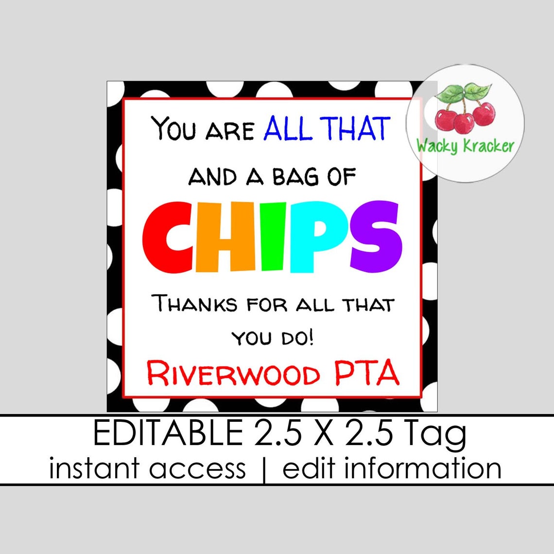 You Are All That and a Bag of CHIPS Gift Tags Staff Teacher - Etsy