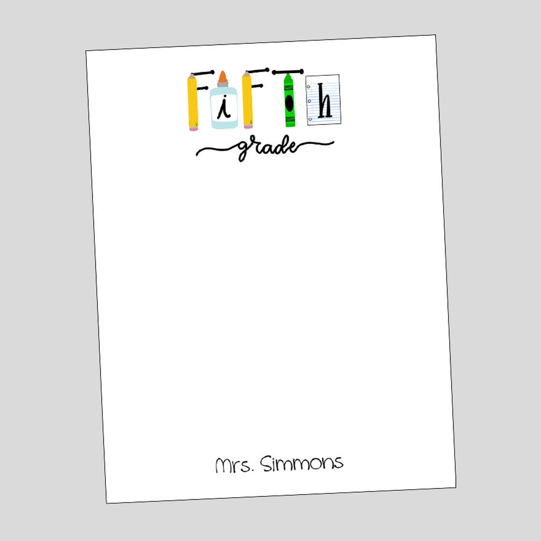 Fifth Grade Notepad 5th Grade Teacher Gift Personalized - Etsy
