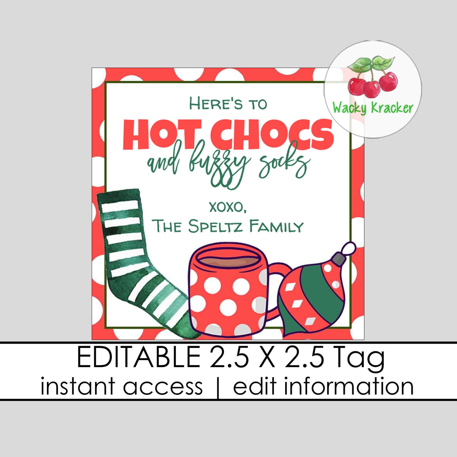 Hot Chocolate and Fuzzy Sock Christmas Gift Tag Personalized - Etsy