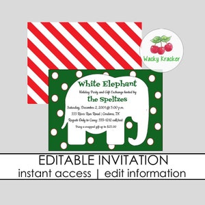 White Elephant Invitation, Gift Exchange Invite, Editable Template ...
