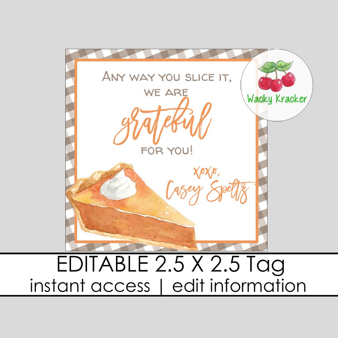 Pie Gift Tag, Personalized Thanksgiving Favor Tag, Fall Pumpkin ...