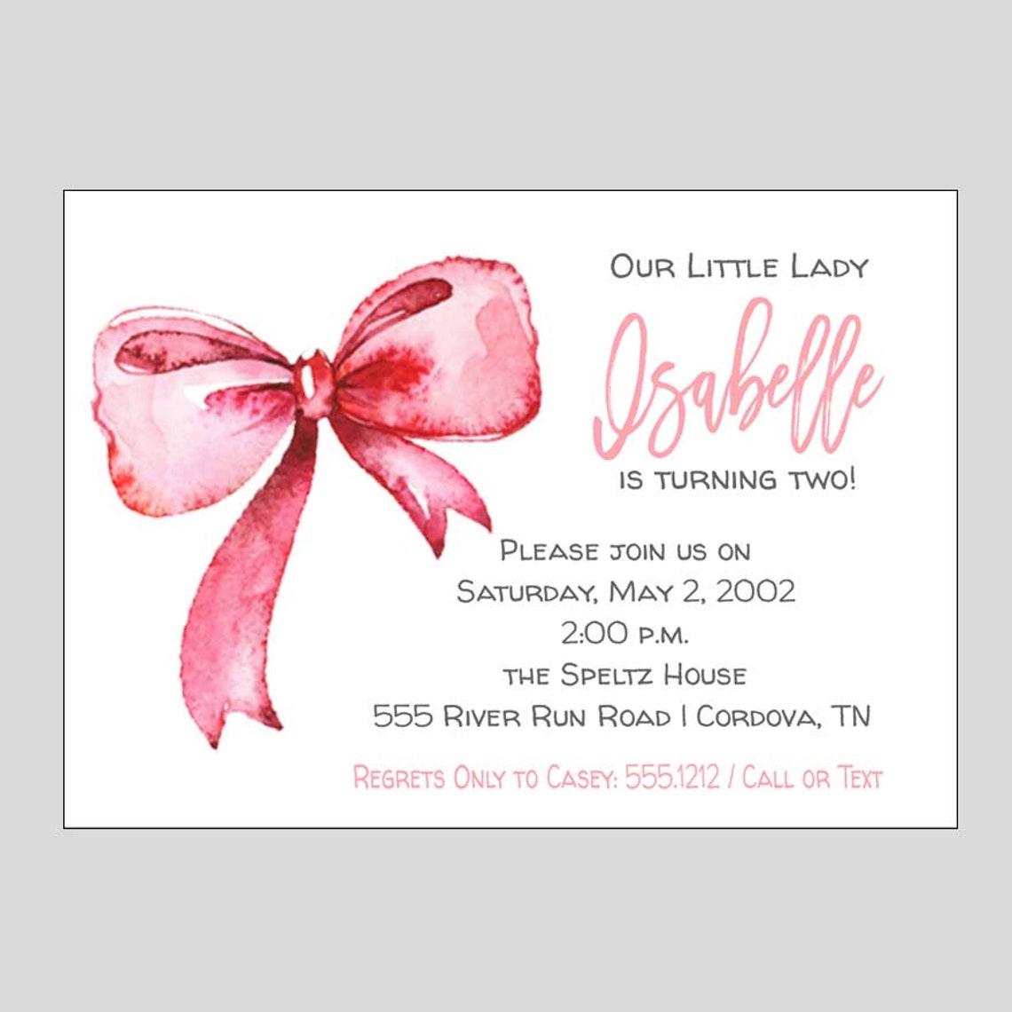 Pink Bow Invitation Little Lady Birthday Party First - Etsy