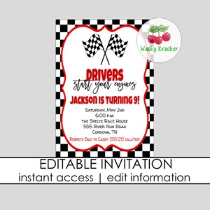 Race Car Invitation, Racing Birthday Invitation, Race Car Birthday ...