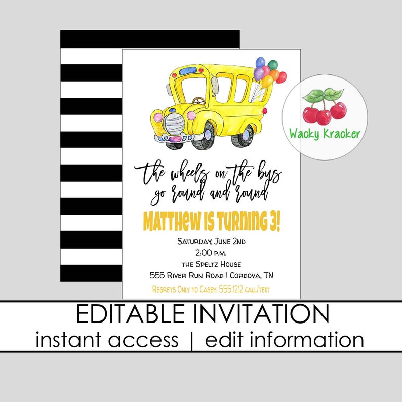 Bus Invitation School Bus Birthday Party Party Bus Invite - Etsy