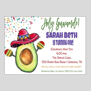 Holy Guacamole Birthday Invitation, Fiesta Birthday Invitation, Taco ...