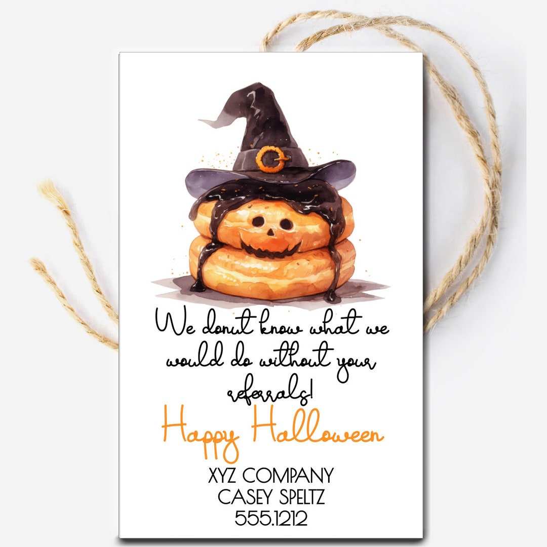 Printable Halloween Donut Referral Business Marketing Tag, Guest Gifts ...