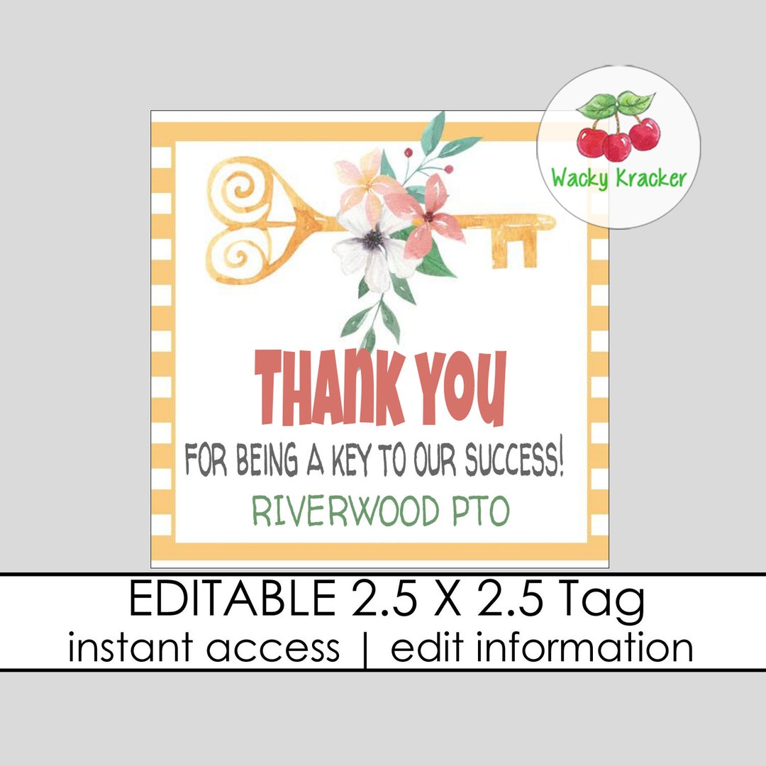 Key Thank You Appreciation Tags, Great Teacher, Staff PTO PTA Volunteer ...