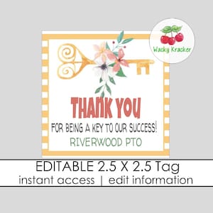 Key Thank You Appreciation Tags, Great Teacher, Staff PTO PTA Volunteer ...