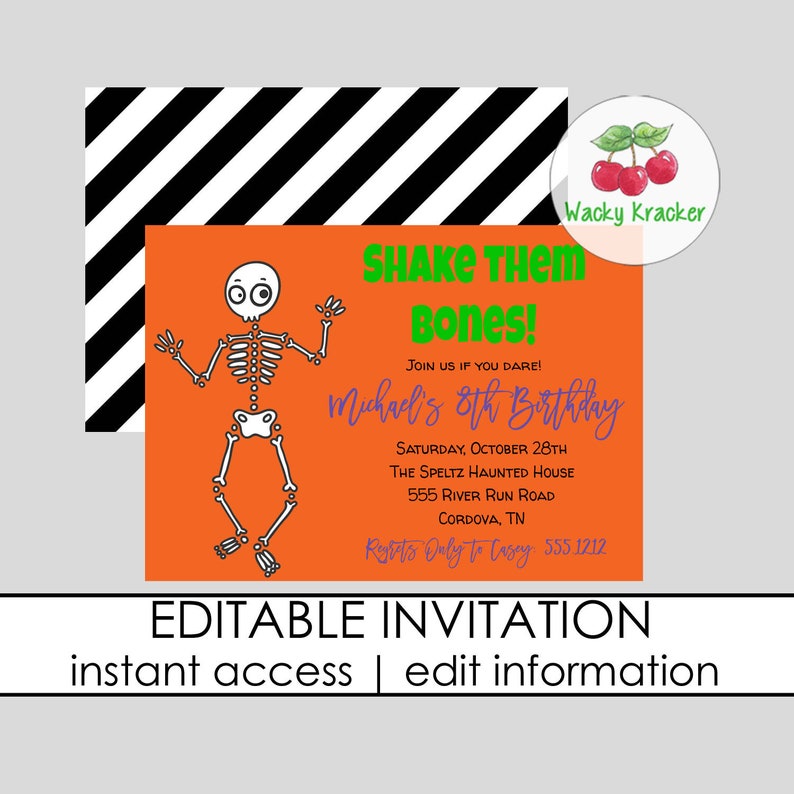 Skeleton Invitation Shake Them Bones Halloween Birthday - Etsy