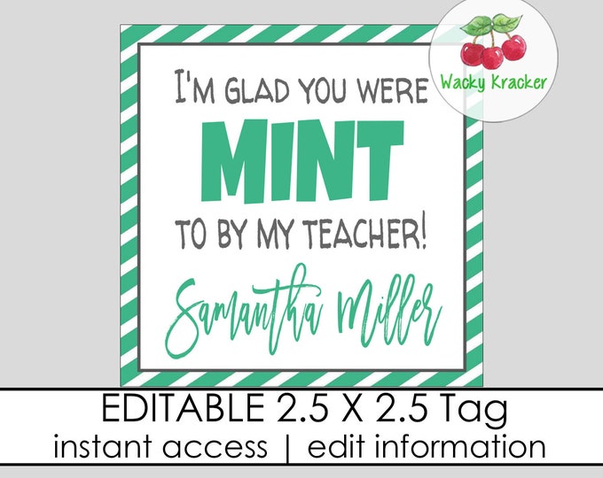 Back to School Gift Tags Mint to Be My Teacher Editable Gift - Etsy