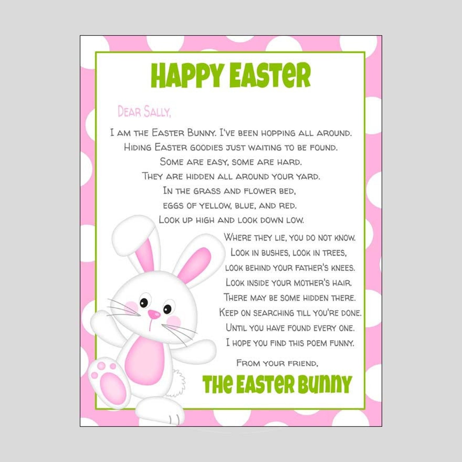 Editable Easter Bunny Letter for Girls Easter Printable for - Etsy