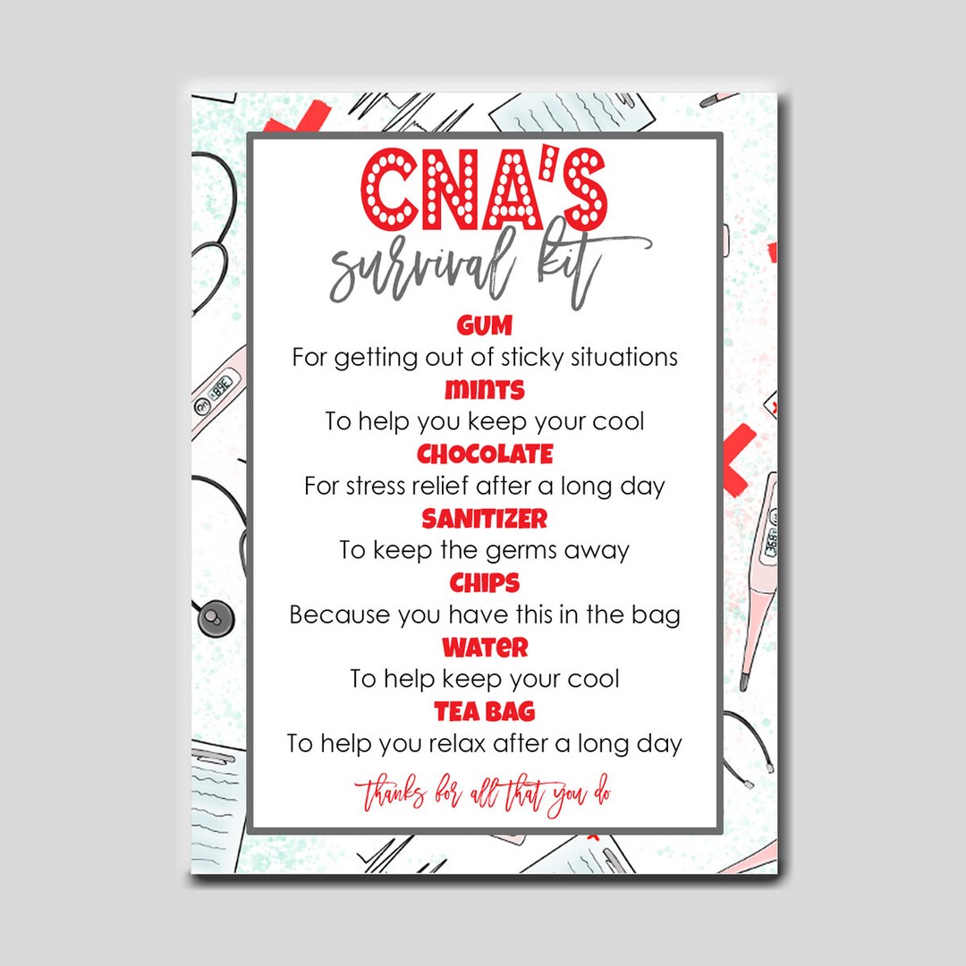 CNA Survival Kit Tag, Certified Nursing Assistant, Instant Download ...