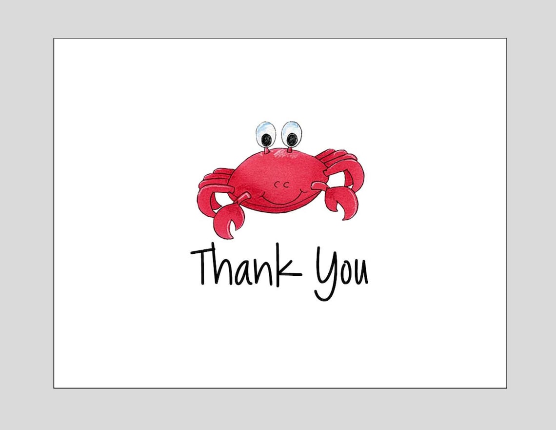 Crab Folded Thank You Note Cards Personalized Under the Sea | Etsy