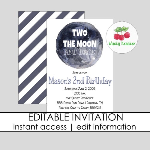 Editable Two the Moon Birthday Invitation Space Astronaut - Etsy