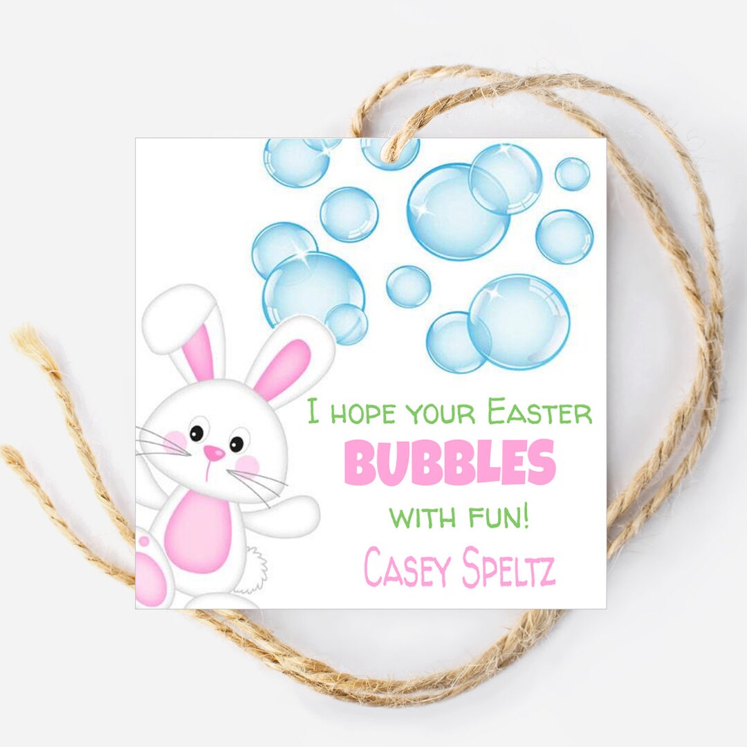 Easter Bubbles Favor Tags, Personalized Easter Gift Tag, Square Party ...