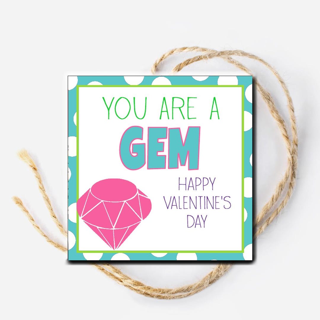 You Are a Gem Valentine's Day Card, Printable Gem Ring Sucker, Kids ...
