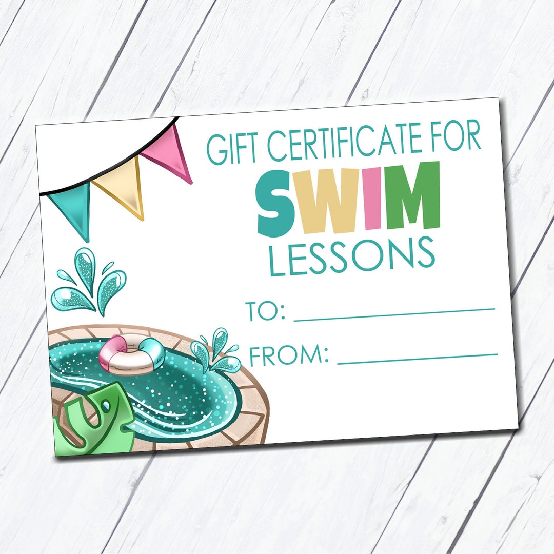 Printable Gift Certificate for Swim Lessons, Swim Lessons Gift, Swim ...
