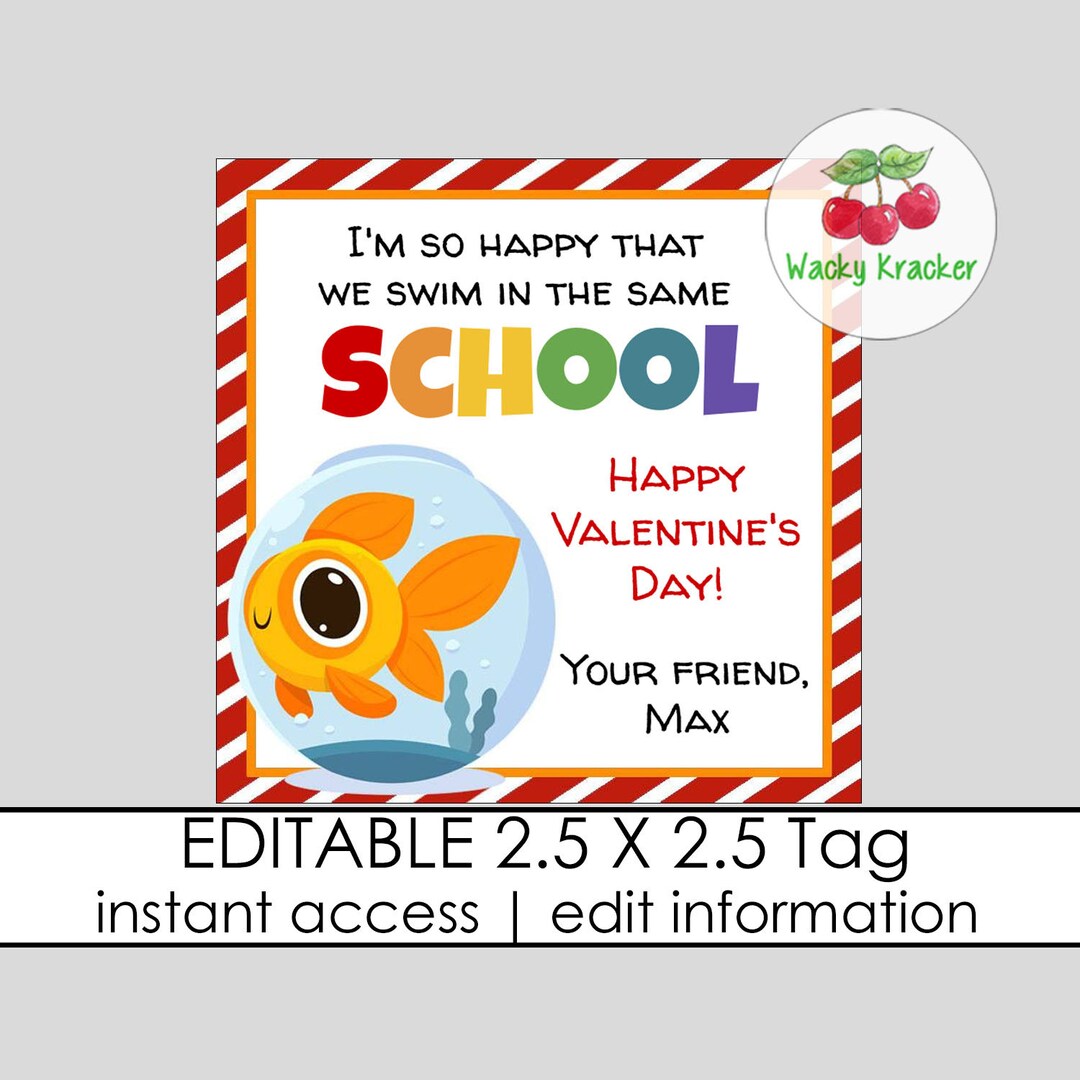 Fish Valentine Favor Tags, Happy Valentine's Gift Tag, Fish Crackers ...
